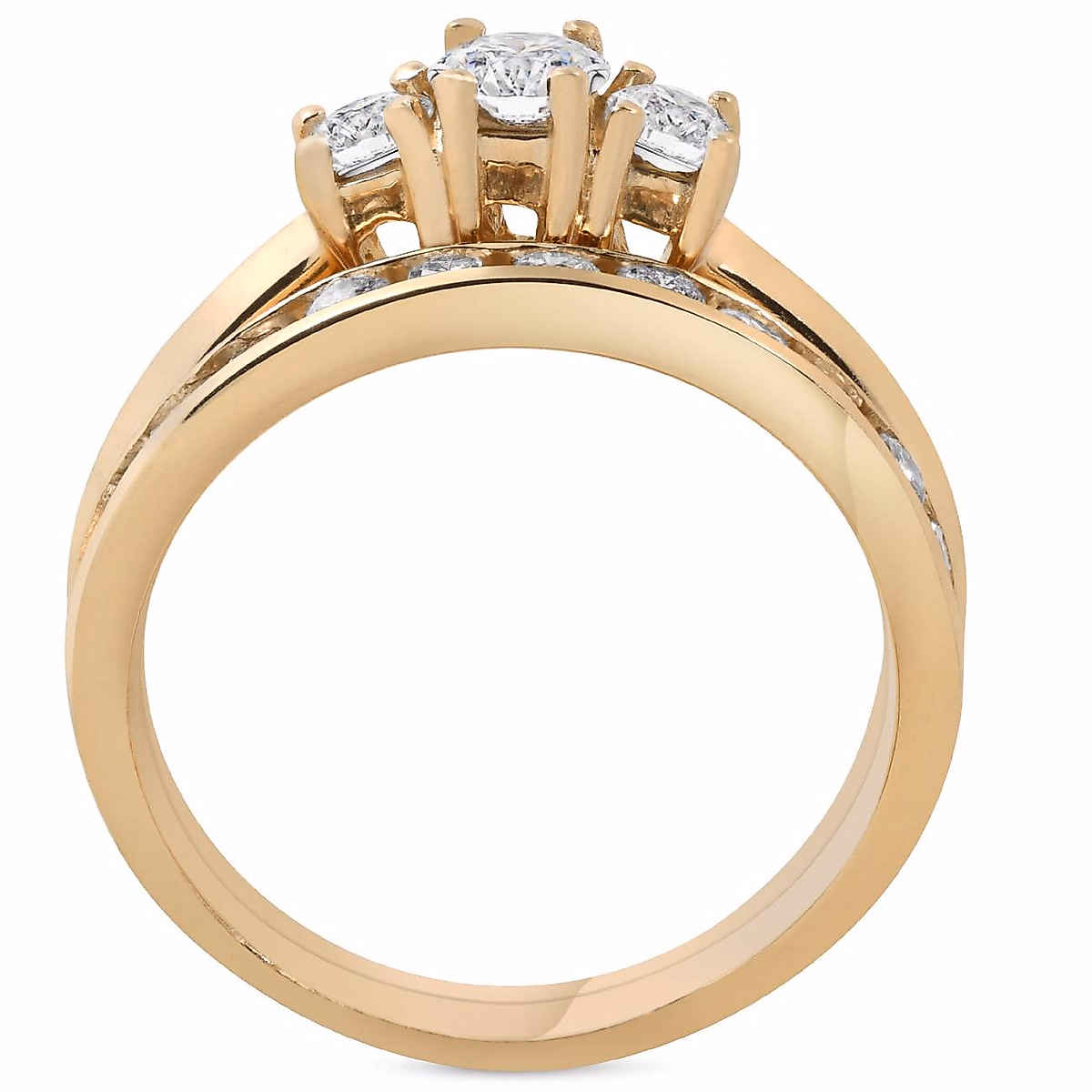 14k Yellow Gold 1ct Diamond Engagement Wedding Ring Set 3Stone Channel Set Round - Size 4.5