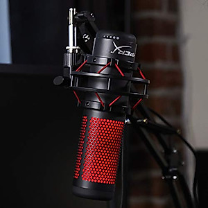 HyperX QuadCast - USB Condenser Gaming Microphone, for PC, PS4, PS5 and Mac, Anti-Vibration Shock Mount, Four Polar Patterns, Pop Filter, Gain Control, Podcasts, Twitch, YouTube, Discord, Red LED