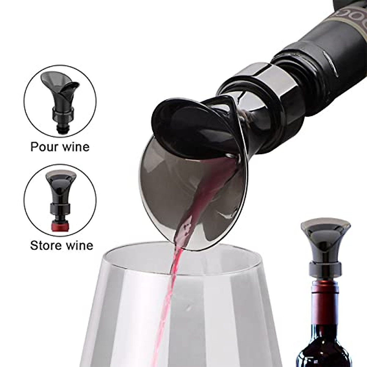 2 in 1 Wine Aerator Pourer, 4 Inch Flower Petal Type Silicone Wine Pourer, Easy to Use Wine Dispenser, Wine Stopper for Home Bar Tool, Wine Accessories, Black