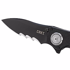 CRKT Linchpin EDC Folding Pocket Knife: Heavy Duty Everyday Carry, Black Blade with Veff Serrations, Flipper, Deadbolt Lock, Ball Bearing Pivot, GRN Handle, Pocket Clip 5406K