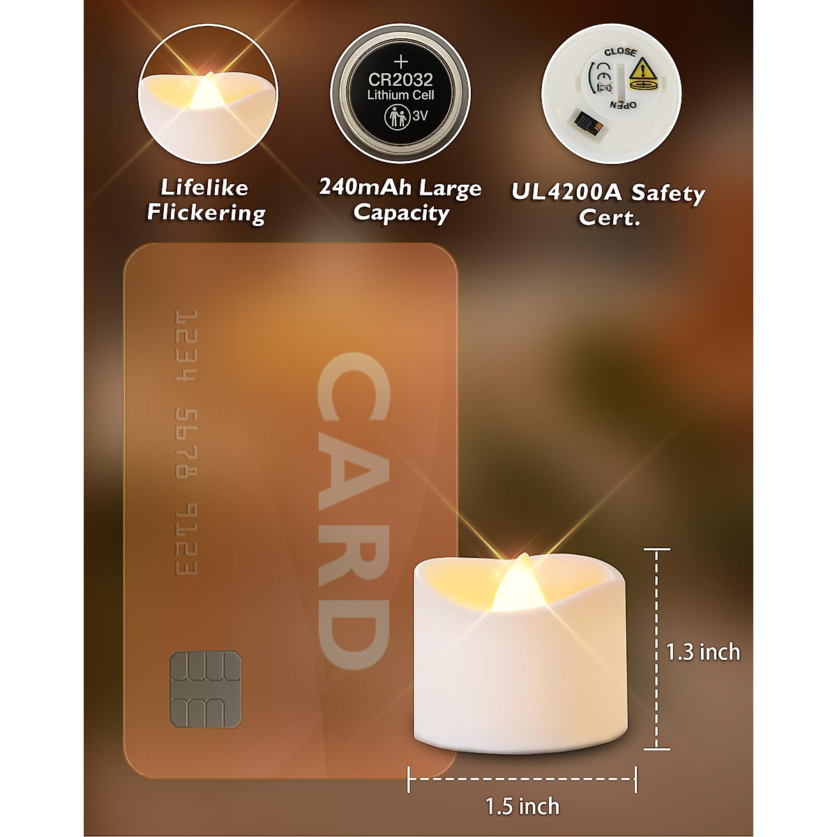 Homemory LED Tea Lights with Timer, Built-in 6 Hours Timer Tea Lights, Votive Candles Battery Operated, Flameless Candles with Timer, 1-2/5‘’Dia x 1-1/4''H, Pack of 12, Warm White Light, No Remote