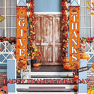 Preboun 3 Pairs Halloween Thanksgiving Christmas Porch Signs Banners Hanging Front Porch Door Decorations for Outside Yard Garland Party Supplies