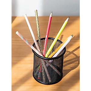 Black Pen Holder Cup for Desk, Pencil Cup Holder, Black Wire Mesh Pen Cup for Desk Office Pen Organizer