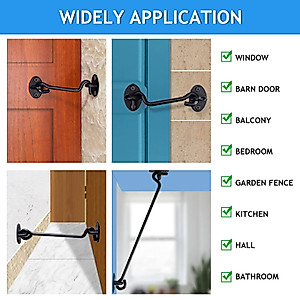 2 Pack Black Hook Lock for Door, 4 Inch Barn Door Latch Hook and Eye Latch with Screws Barn Door Lock Gate Latches for Fence Outdoor Window Cabinet Bathroom