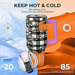 Pumpkins And Checkered 40 Oz Car Cup Stainless Steel Travel Mug Leak-Proof Insulated Tumbler with Handle Violet-style