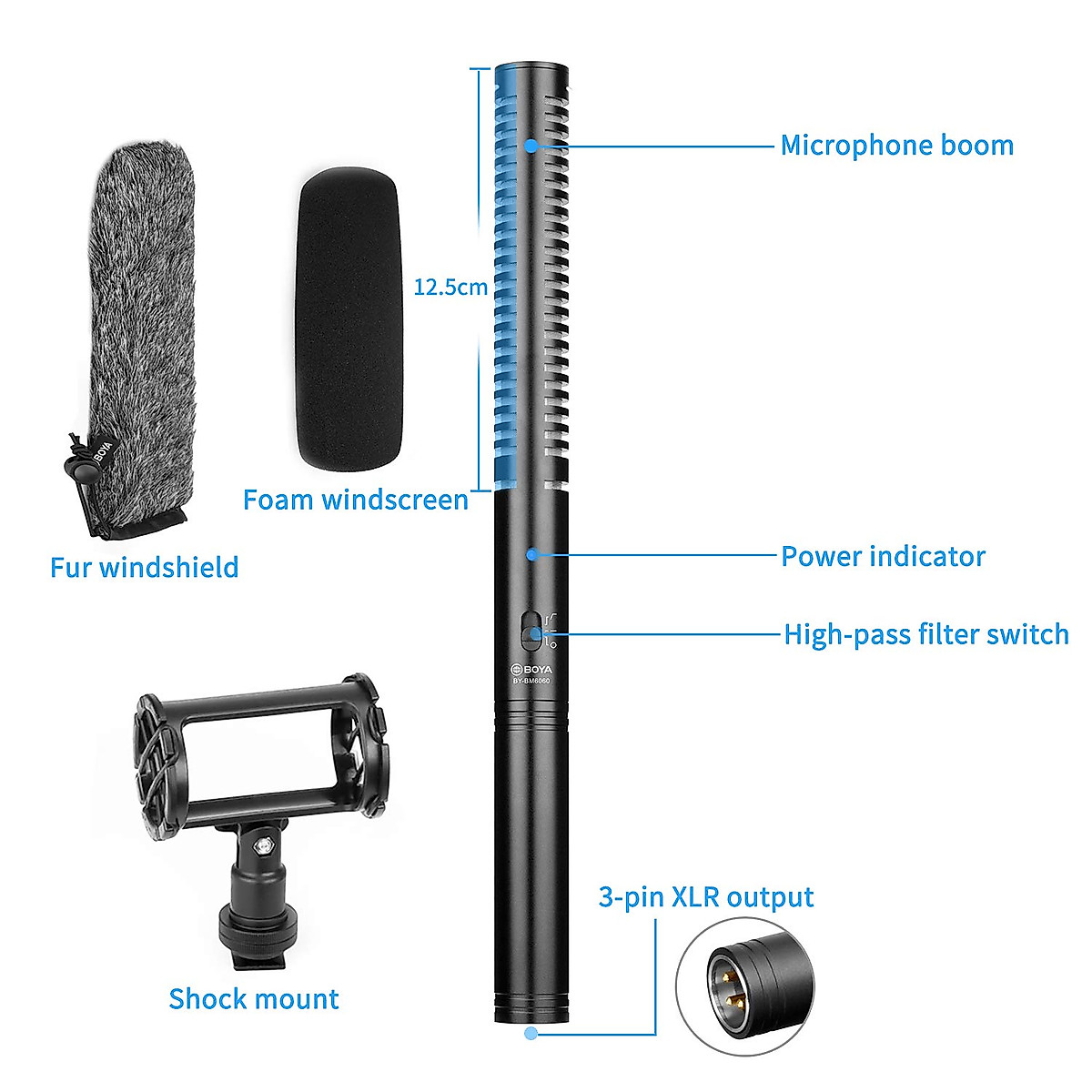 BOYA XLR Microphone, Shotgun Microphone BY-BM6060 with Shockmount Windscreen Mic for Camera DSLR External Condenser Professional Microphones for Video Interview ENG Film