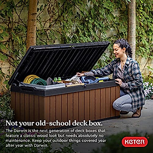 Keter Darwin 100 Gallon Resin Large Deck Box - Organization and Storage & Darwin 150 Gallon Resin Large Deck Box - Organization and Storage for Patio Furniture, Outdoor Cushions, Garden Tools