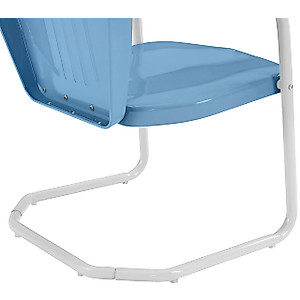 Crosley Furniture Griffith 3-Piece Outdoor Bistro Set, Retro Metal Patio Table and Chairs for Dining, Porch, Sky Blue Gloss and White Satin