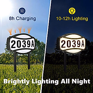 Oak Leaf Lighted House Numbers Solar Address Sign, 20 LEDs House Numbers for Outside, IP65 Waterproof Address Plaques for House Garden Yard Street Mailbox Hotel, Wall Mounted or Inserted with Stakes