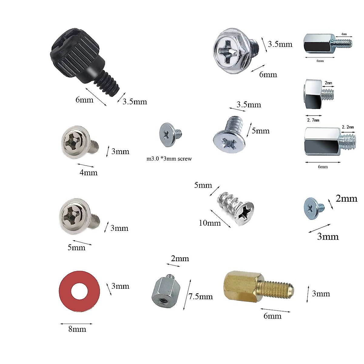 SGTKJSJS PC Computer Screws Kit, M.2 Standoff and Screw for Motherboards, Case, SSD, Fan, Power, Graphics - 91 Pcs