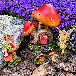 Mood Lab Fairy Garden - Mushroom House Set of 6 pcs - Miniature Figurines & Accessories Kit - for Outdoor or House Decor