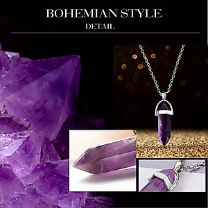 MJartoria Crystal Necklace for Women Healing Crystal Chakra Pendant Energy Crystal Amethyst Rose Quartz Carnelian Layered Necklaces Set Gothic Crystal Jewelry