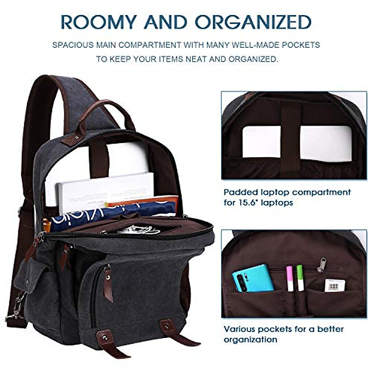 WOWBOX Sling Bag for Men Sling Backpack 13.3" Laptop Messenger Bag