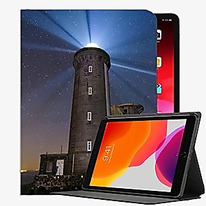 Wugao iPad Pro 12.9 Case 5th/4th/3rd Generation Case 2021 2020 2018 PU Leather with Pencil Holder,Rock Lighthouse Height Stranded Auto Wake/Sleep Feature Standing Cover