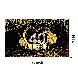 Happy 40th Anniversary Banner Backdrop Decorations, Large 40 Wedding Anniversary Background Sign Decor, Black Gold 40 Year Anniversary Photography Photo Props Party Supplies