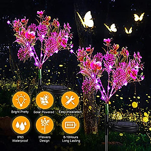 Solar Lights Outdoor Garden Decorative, 2 Pack Solar Powered Phalaenopsis Flowers Lights Design, Upgraded Solar Lights Outdoor Waterproof IP65, Solar Garden Decorations - Gardening Gifts for Women