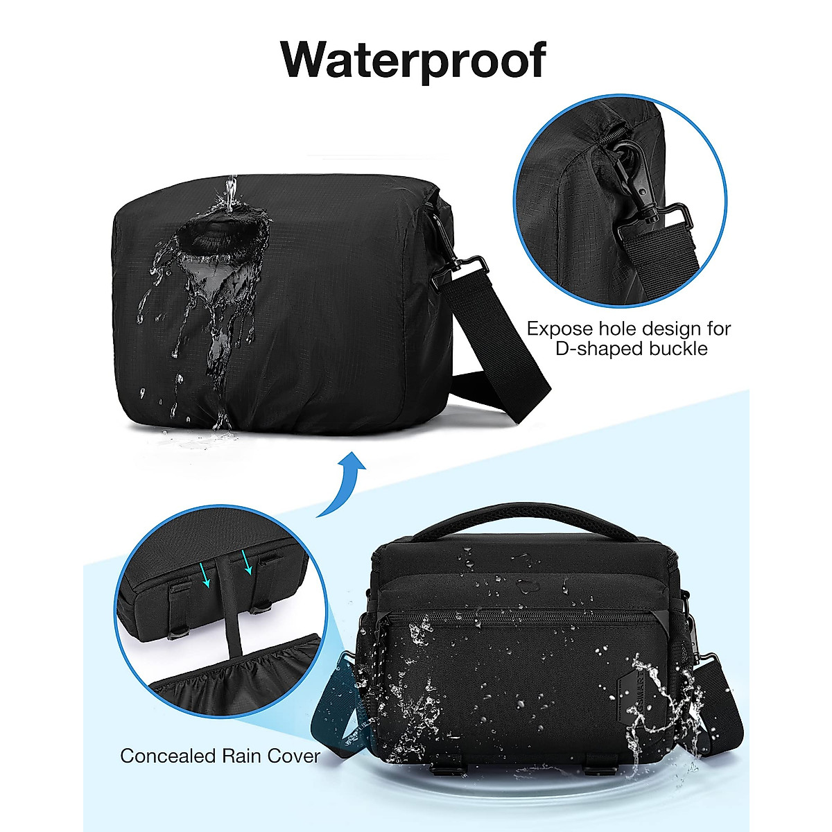 BAGSMART Small Camera Case with Tripod Holder, Compact Camera Shoulder Bags for DSLR/SLR/Mirrorless Cameras, Waterproof Crossbody Bag Women Men, Black