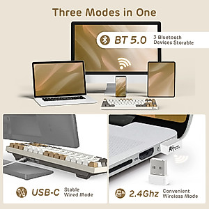 RK ROYAL KLUDGE RK84 RGB Limited Ed, 75% Triple Mode BT5.0/2.4G/USB-C Hot Swappable Mechanical Keyboard, 84 Keys Wireless Gaming Keyboard, RK Yellow Switch, Macchiato White