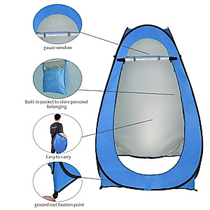 Volowoo Pop Up Shower Changing Room Privacy Tent, Instant Portable Outdoor Shower Tent, Camp Toilet, Rain Shelter for Camping & Beach Lightweight & Sturdy, Easy Set Up, Foldable,with Carry Bag (Blue)
