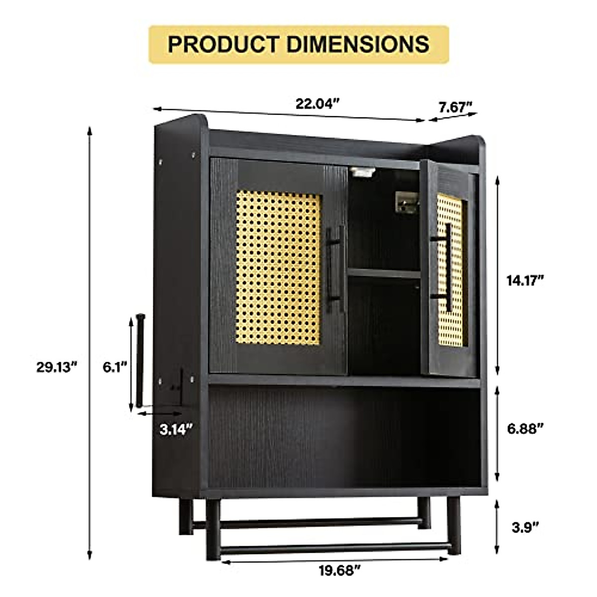 SUNTAGE Bathroom Wall Cabinet, Over Toilet Storage Cabinet w/2 Towel Bar, Paper Roll Holder & Adjustable Shelf in 9 Combinations, Medicine Cabinets Ideal for Bathroom, Living Room, Kitchen (Black)