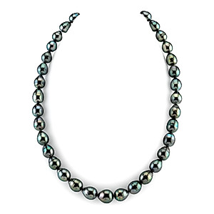 The Pearl Source 8.0-10.0mm Tahitian Pearl Baroque Necklace for Women - 14k Gold Pearl Strand Necklace | 18in Length Pearl Necklace with Genuine Cultured Pearls