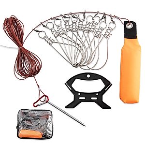 Goture Fishing Stringer Live Fish Lock, Stainless Steel Fish Stringer Clip, Big Fish Wire Rope Cable with Float and Plastic Handle, Fishing Holder Kit with High Strength 10 Snaps/Buckles