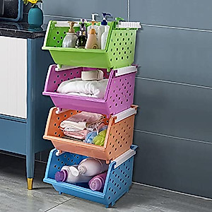 Pekky 4-Pack Large Stackable Storage Bins, Colored Plastic Stacking Basket