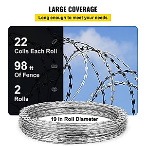 VEVOR 98FT Razor Wire, 98 FT, Sliver