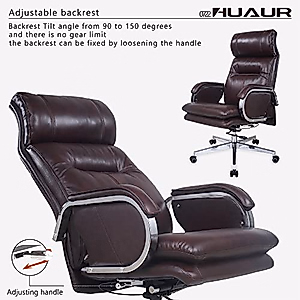 HUAUR Genuine Leather Modern Executive Chair High-Back Support 90 to 150 Degrees Tilt and Upholstered Home Desk Chair with Base 400LB Capacity Swivel Computer Office Chair (Brown)