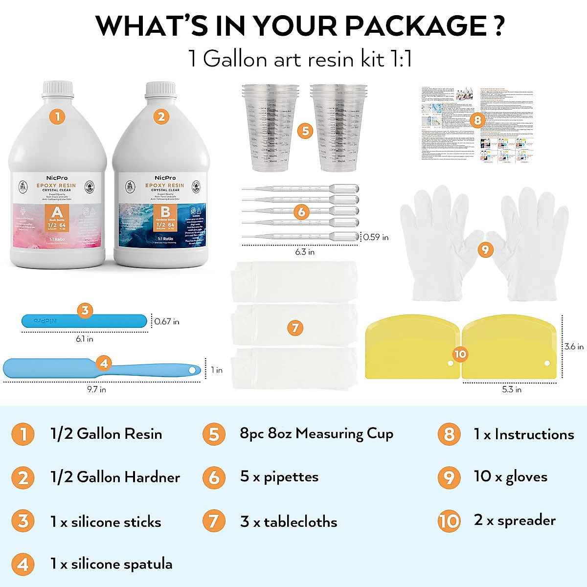 Nicpro 1 Gallon Crystal Clear Epoxy Resin Kit, High Gloss & Bubbles Free Art Resin Supplies for Coating and Casting, Craft DIY, Wood, Table Top, Bar Top, Molds, River Tables with Cups, Sticks, Gloves