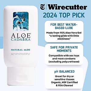 Aloe Cadabra Natural Water Based Personal Lubricant and Vaginal Moisturizer, Organic Aloe Lube for Men, Women and Couples, Non-Staining, pH Balanced (Unscented 2.5 Ounces, 1 Pack)