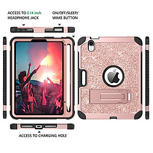 BENTOBEN iPad Mini 6 Case, iPad Mini 6th Generation Case, Glitter Sparkly 3 Layers Shockproof Kickstand with Pencil Holder Protective Kids Girls Women Tablet Cover for iPad Mini 6 2021 8.3", Rose Gold