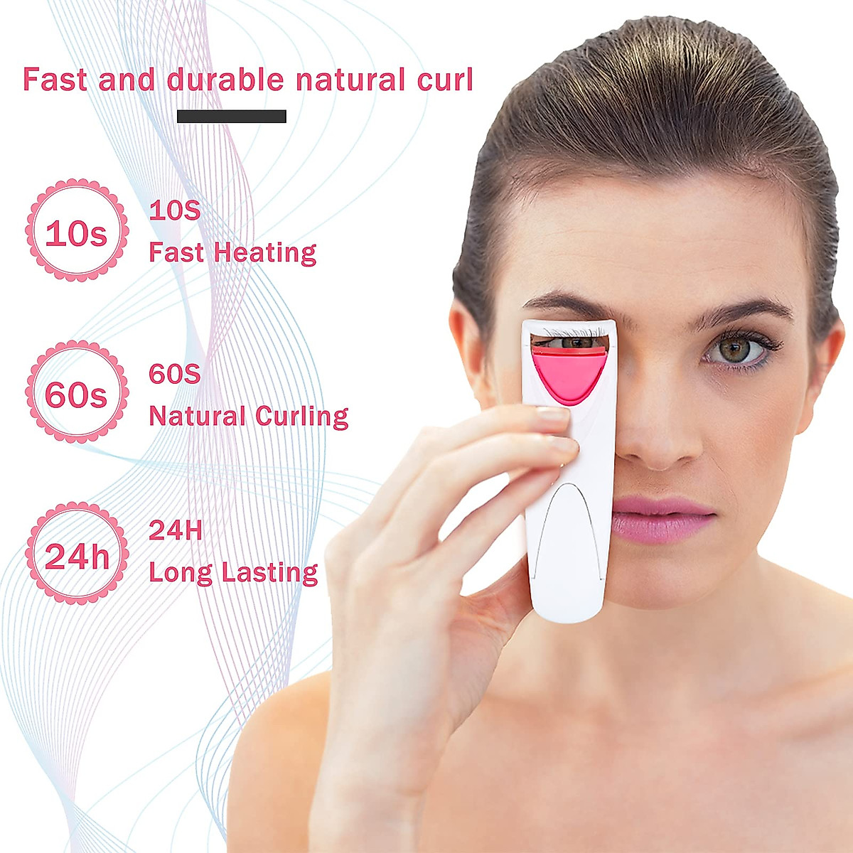 2 Pieces Heated Eyelash Curler Electric Eyelash Curlers Painless Safety Design with Double Silicone Curling Pad for Women Long Lasting Naturally Eyelashes (Pink)