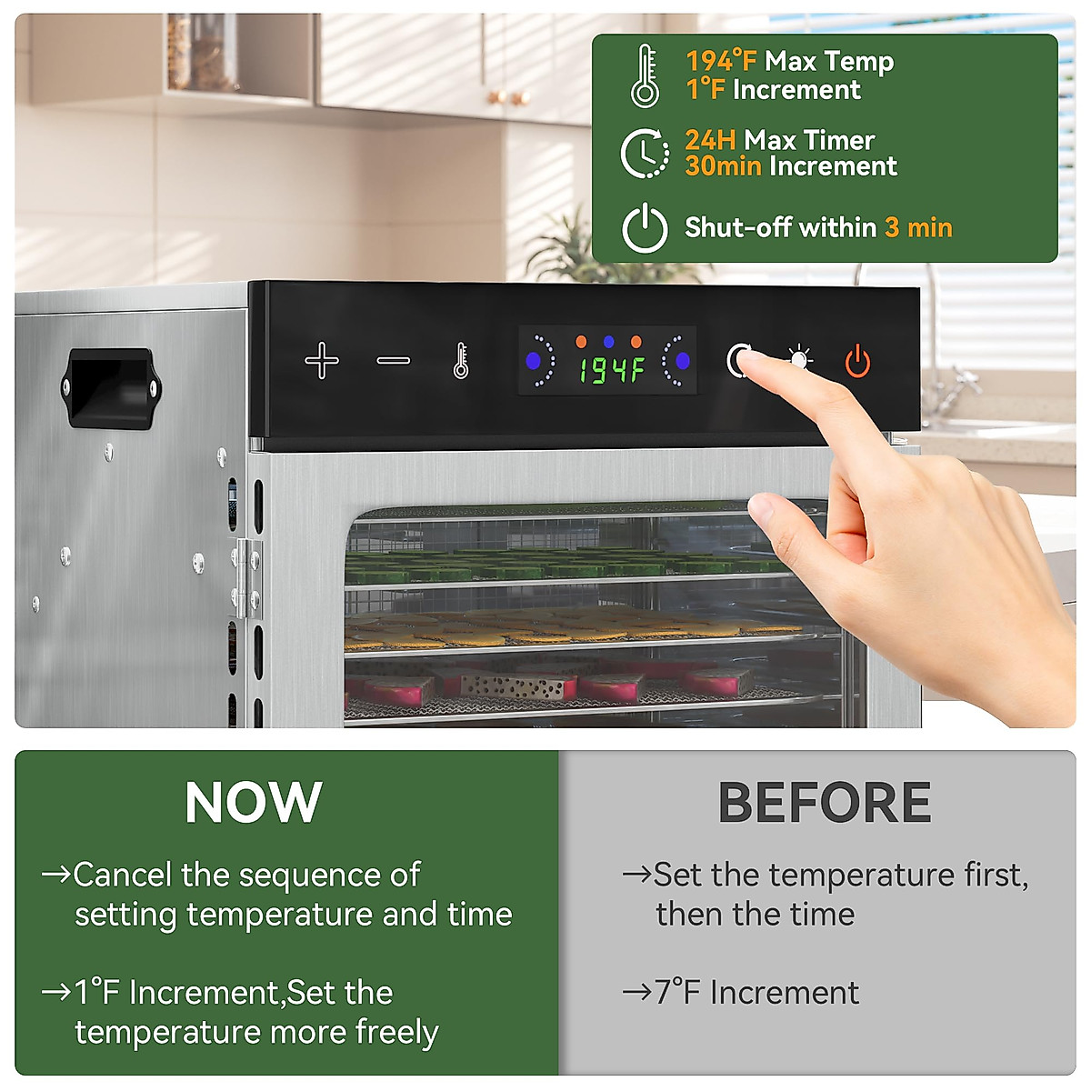 Dehydrators for Jerky, 10 Trays Stainless Steel Meat Dehydrator, 194℉ Temp Control & Digital Timer, 600W Fruit Dehydrator, Food Dehydrator for Jerky, Dog Treats, Mushroom, Veggies, Fruit