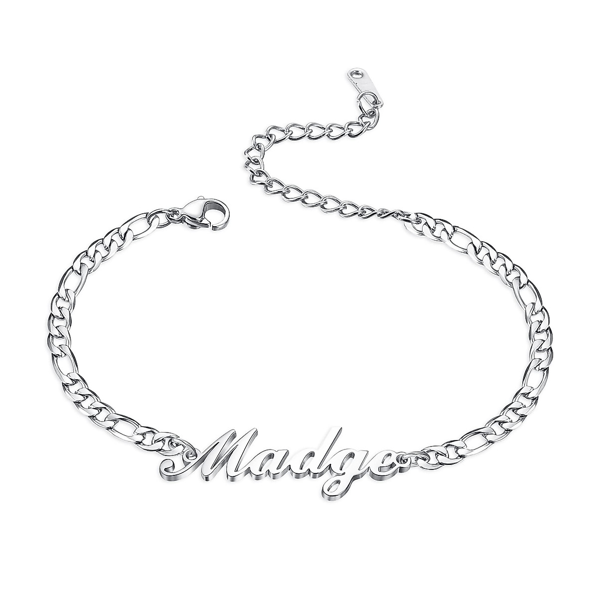 Jewenova Sterling Silver Name Bracelet/Anklet Personalized Cuban Chain Bracelet with Name S925 Custom Anklet Personalized Jewelry Gift for Women