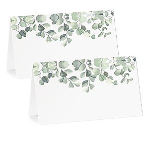Your Main Event Prints Eucalyptus Tent Cards - Food Labels for Buffet and Decorations - Perfect for Birthdays, Baby Showers, Parties - Pack of 50