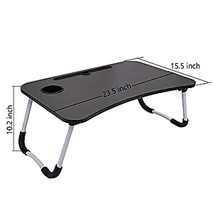 Hossejoy Foldable Laptop Table, Breakfast Serving Bed Tray, Lap Desk with Foldable Leg & Tablet Phone Groove & Cup Slot for Reading Writing Eating on Bed Couch Sofa Floor (Black)