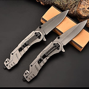 AluAlu Pocket Knife,Camping Fishing Hiking Survival Knife with Safety Liner Lock - Best EDC Camping Hiking Hunting Knofe,Wood Handle Sharp Blade Knifes-Gift for Men (Carbon fiber handle)