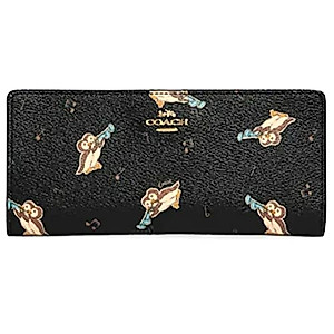 COACH Womens Slim Wallet In Leather (Penguin Print- Gold/Black Multi)