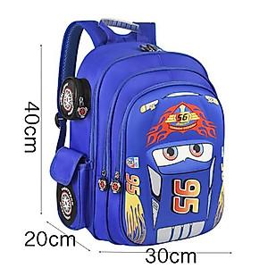 Xicks 3D Kids School Backpack Waterproof Student Schoolbag with Side Pockets and Adjustable Straps Lightweight Kids Bookbags for Boy(Blue)