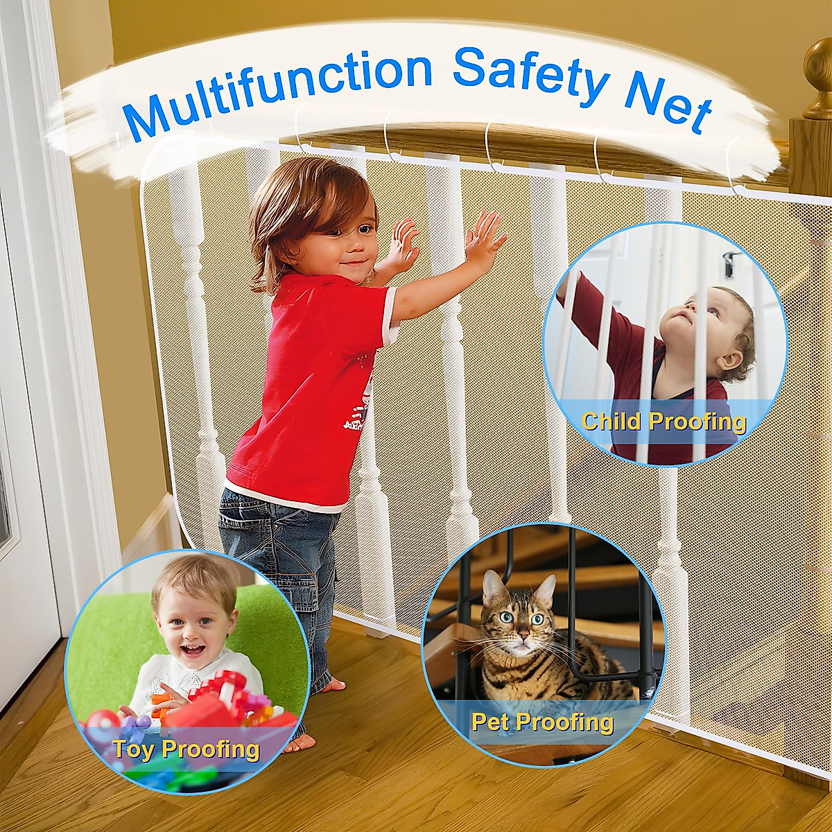 CM 3m Length Safety Rail Net Stair Banister Stair Net with Ropes for Stairs Fence Balcony Baby Bed, Protect Childs Pets Safe