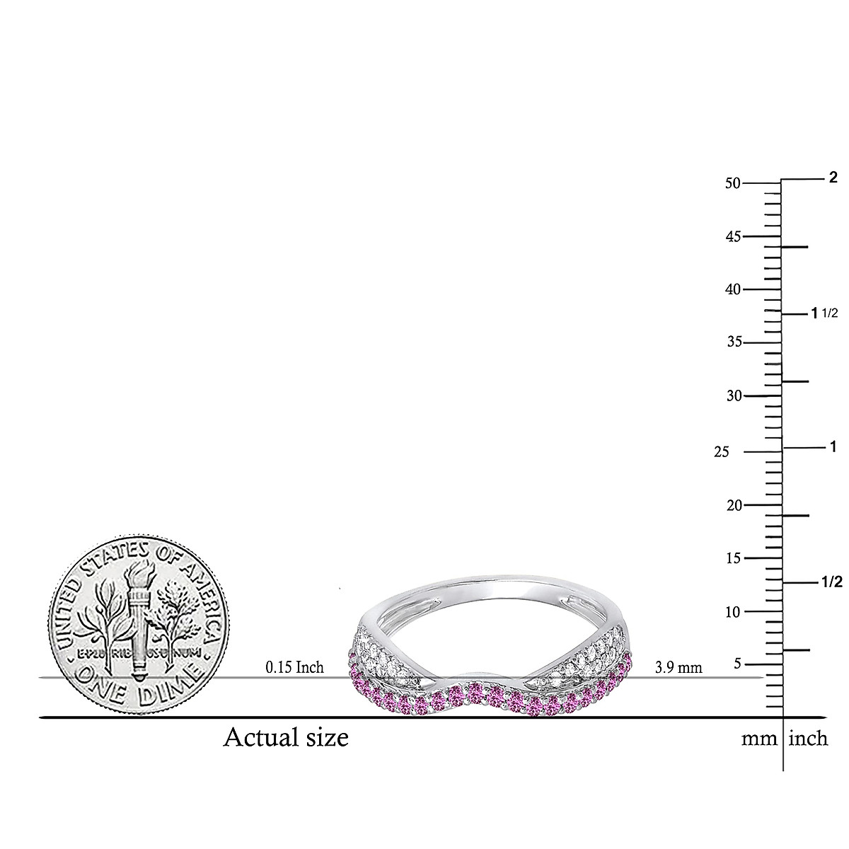 Dazzlingrock Collection 14K Round Pink Sapphire & White Diamond Stackable Wedding Band for Women, White Gold, Size 5