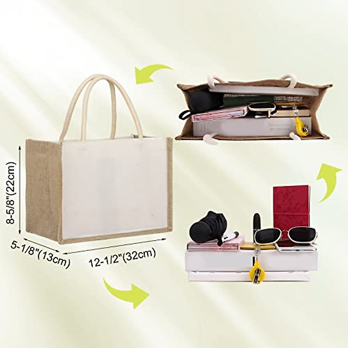 TOPTIE 6 PCS Cotton Canvas Tote Bags with Burlap Sides, Reusable Grocery Shopping Bag Gift Bag