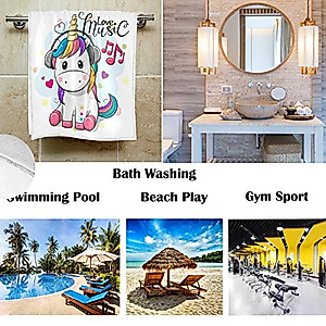 Pfrewn Cute Baby Rainbow Unicorn Hand Towels 16x30 in Unicorns Music Note Hearts Bathroom Towel Soft Absorbent Small Bath Towel Kitchen Dish Guest Towel Home Bathroom Decorations