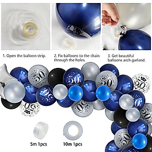 50th Birthday Party Decorations Navy Blue Silver Happy 50th Birthday Yard Banner with 61pcs Latex Balloons Foil Number 50 Balloons Backdrop for Men Women Birthday Anniversary Party Decor Supplies