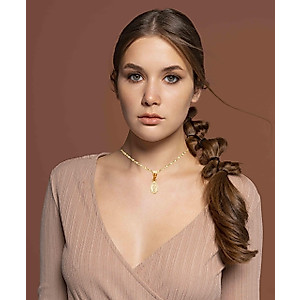 Ritastephens 14k | Yellow Gold Small Miraculous Virgin Mary Medal Charm | Pendant Chain Necklace | 18 Inches