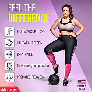 BLITZU 3 Pairs Calf Compression Sleeves for Women and Men Size S-M, One Black, One Pink, One Purple Calf Sleeve, Leg Compression Sleeve for Calf Pain and Shin Splints. Footless Compression Socks.