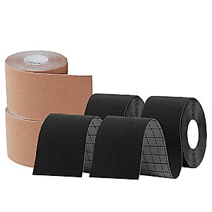 KISEER 4 Pack Kinesiology Tape 16ft Latex Free Elastic Waterproof Breathable Athletes Sports Tape for Knees, Ankles, Elbow, Pain Relief and Shoulder Muscle (Black, Skin)