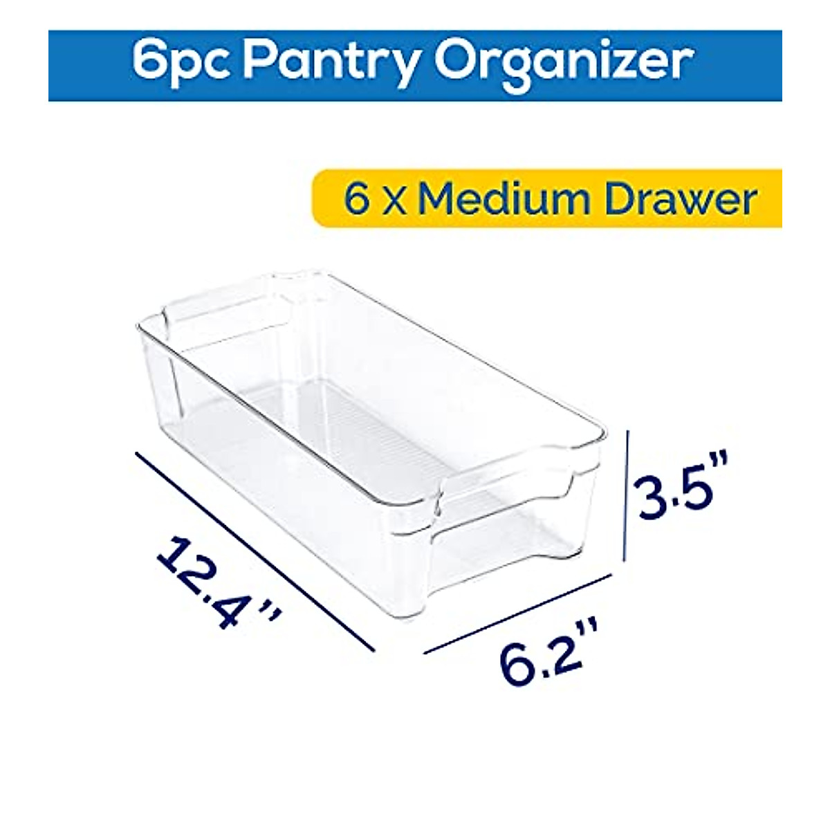 Utopia Home Medium Pantry Organizer - Set of 6 Refrigerator Organizer Bins - Fridge Organizer for Freezers, Kitchen Countertops and Cabinets - BPA Free (Clear)