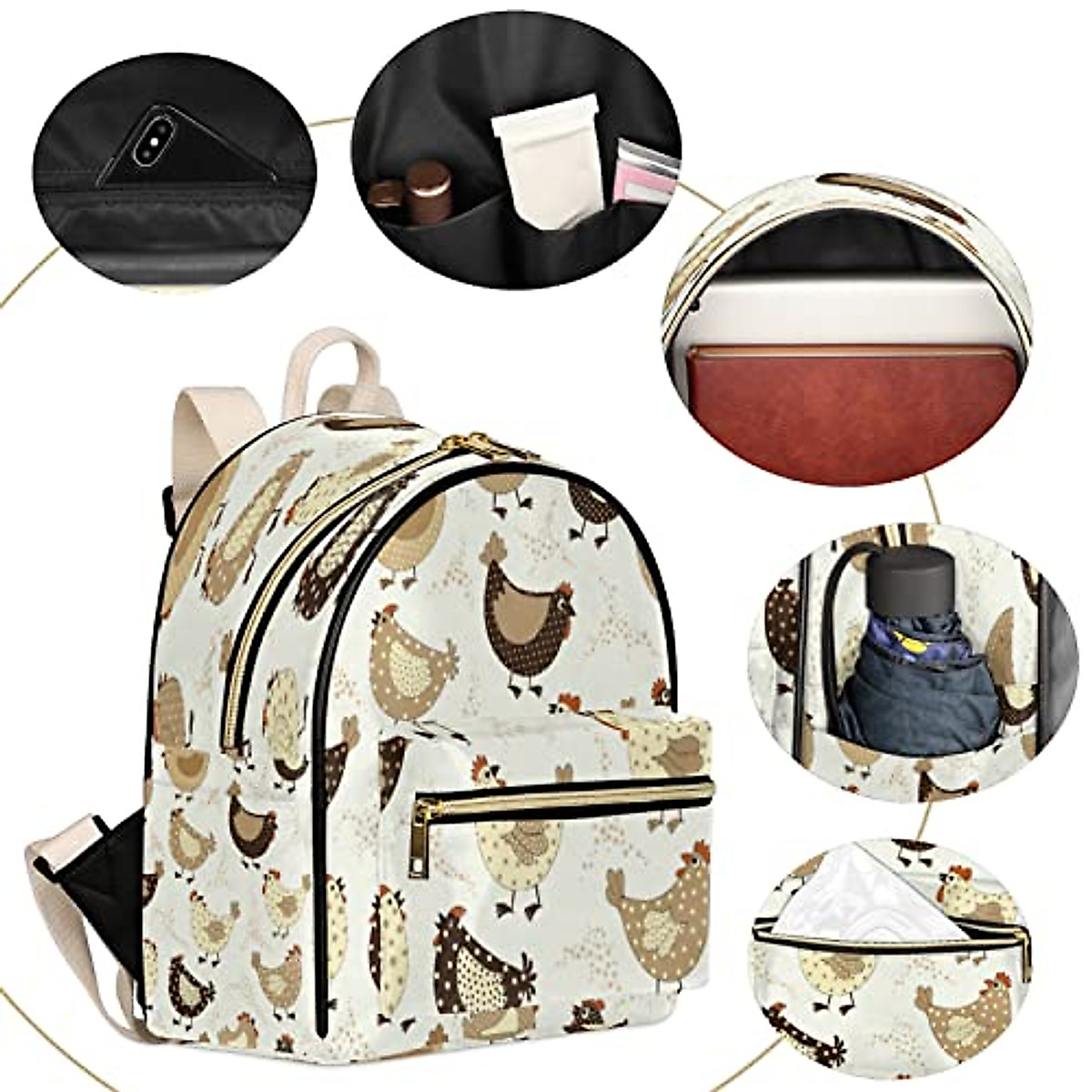Cute Chicken Mini Backpack Purse for Women, Chicken Pattern Leather Small Backpack Casual Travel Daypacks Shoulder Bag for Girls Teen